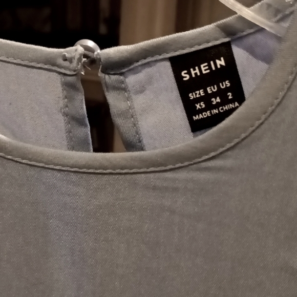 SHEIN | Tops | Nwot Shein Light Blue Denim Blousecape W Slits On Sides ...